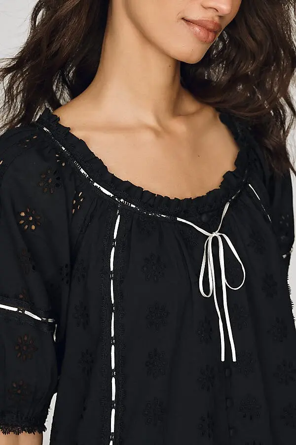 Anthropologie Cotton Eyelet Puff Sleeve Mini Dress