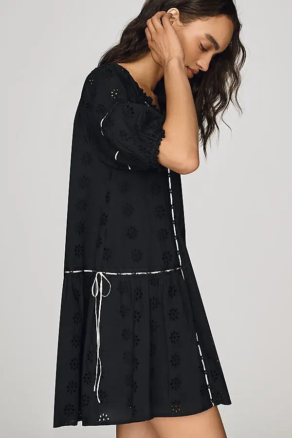 Anthropologie Cotton Eyelet Puff Sleeve Mini Dress