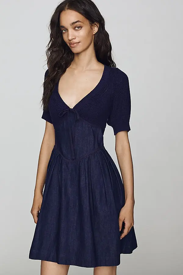 Anthropologie Den 100% Cotton Sweater Mi Dress - Navy