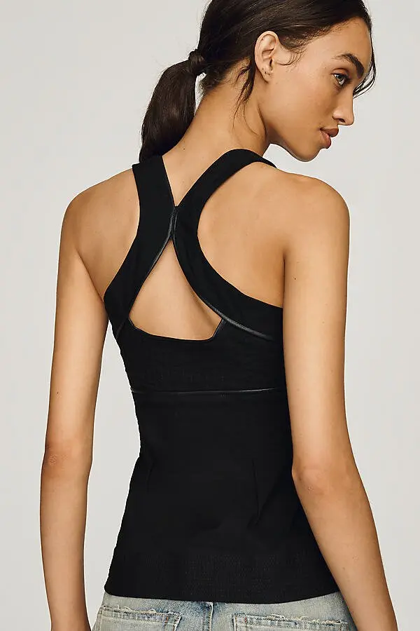Anthropologie Zip-up Square Neck Cropped Top