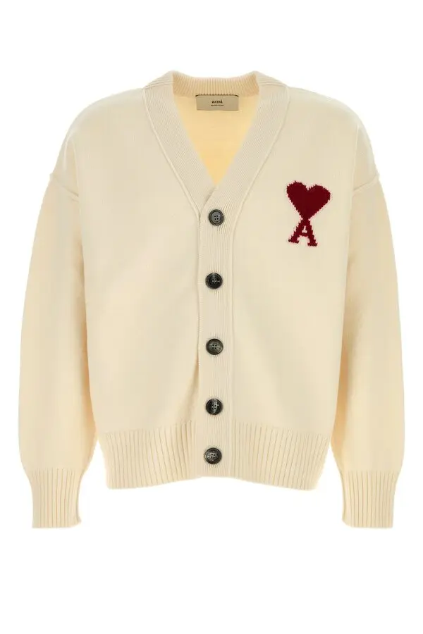 AMI Paris Ivory Wool Cardigan