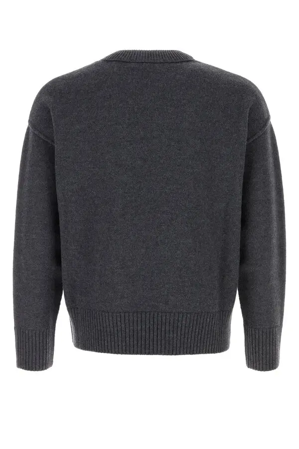 AMI Paris Pure Virgin Wool Crew Neck Sweater With De Coeur Embroidery