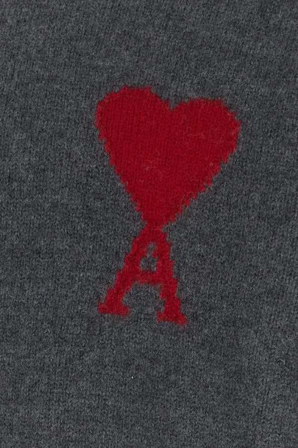 AMI Paris Pure Virgin Wool Crew Neck Sweater With De Coeur Embroidery