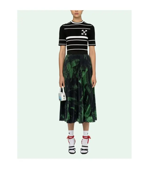 Off-White Pleated Graphic Print Skirt - No