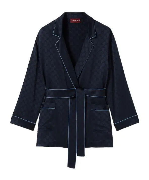 Gucci Monogrammed Tied-waist Jacket - Dark Blue