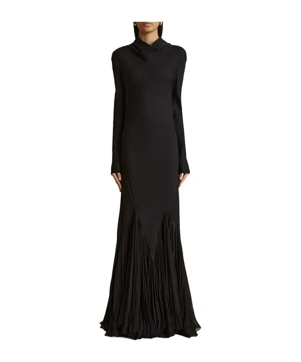 Khaite Long-sleeved Asymmetrical Dress With Scarf Neckline