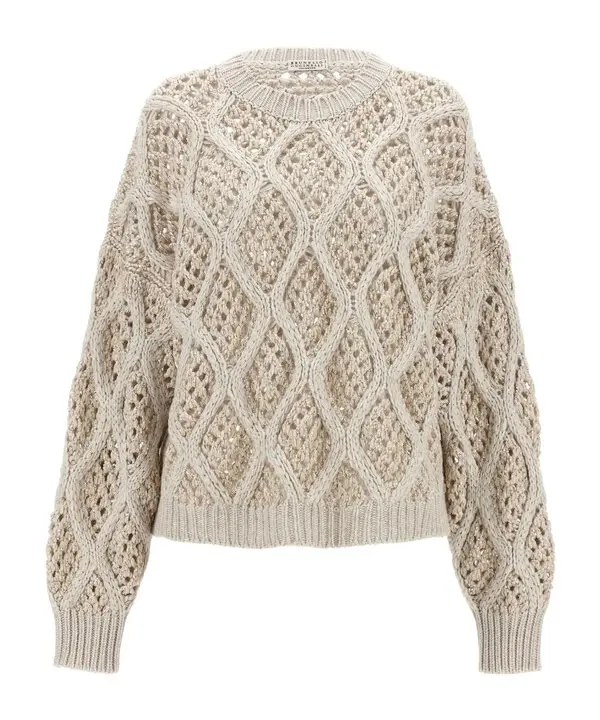 Brunello Cucinelli Sequin Embellished Knitted Jumper - Beige