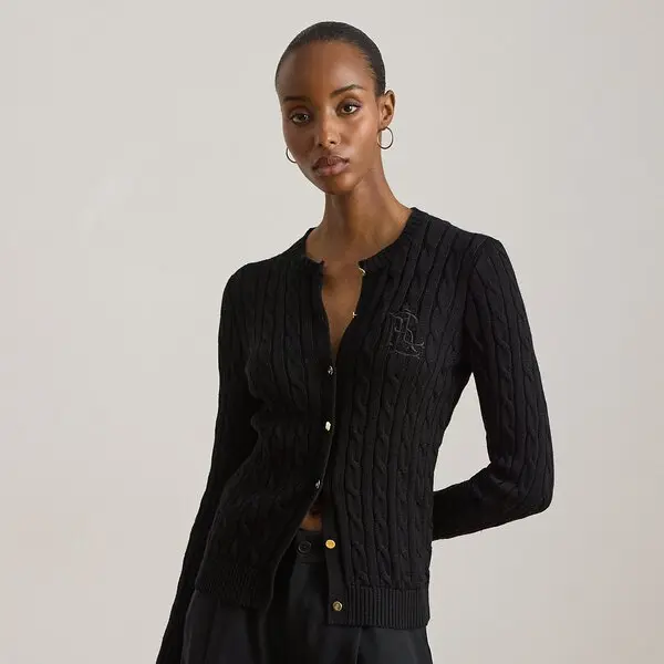 Ralph Lauren Cable-knit Cotton-blend Cardigan - Black