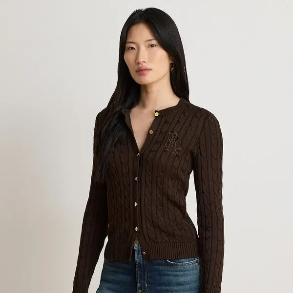 Ralph Lauren Cable-knit Cotton-blend Cardigan - Circuit Brown