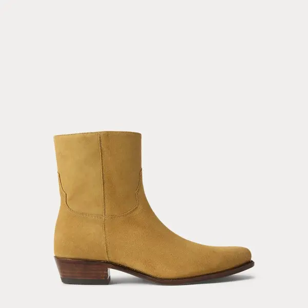 Ralph Lauren Calfskin Suede Western Boots - Caramel