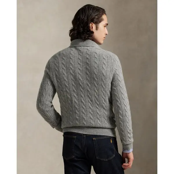 Ralph Lauren Cable-knit Wool-cashmere V-neck Sweater - Fawn Grey Heather