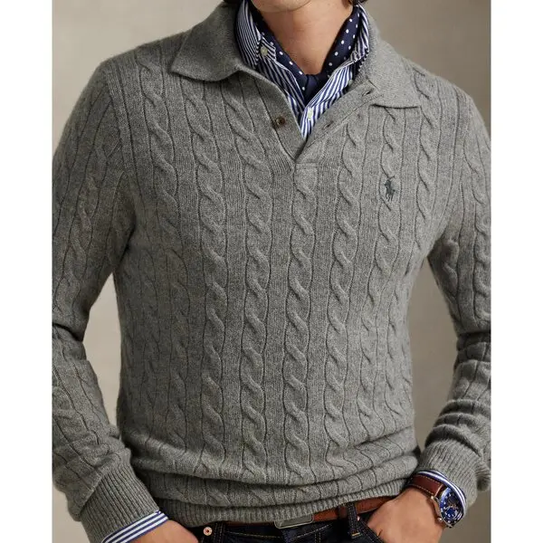 Ralph Lauren Cable-knit Wool-cashmere V-neck Sweater - Fawn Grey Heather