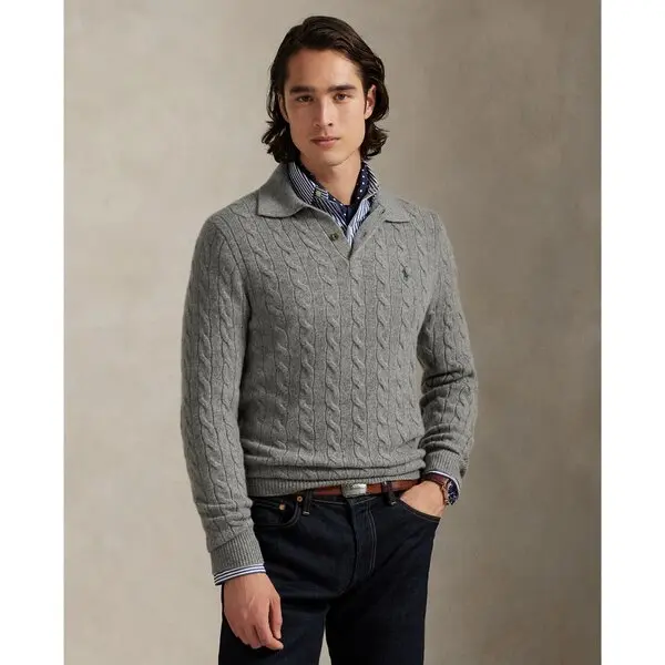 Ralph Lauren Cable-knit Wool-cashmere V-neck Sweater - Fawn Grey Heather