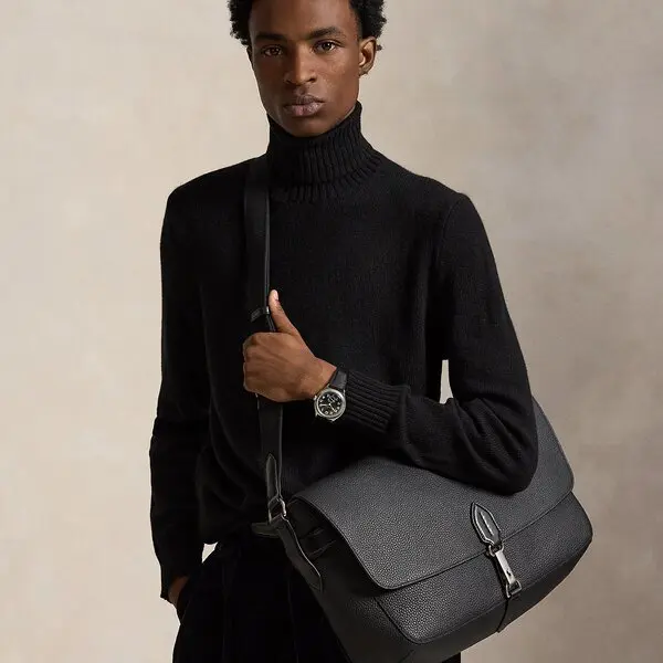 Ralph Lauren Polo Id Pebbled Leather Messenger Bag