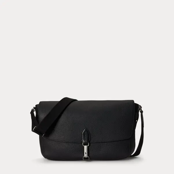 Ralph Lauren Polo Id Pebbled Leather Messenger Bag - Black