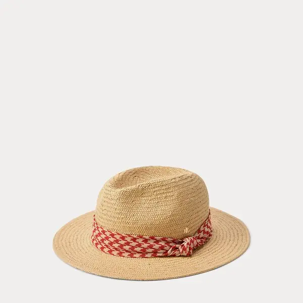 Ralph Lauren Straw Fedora With Houndstooth Band