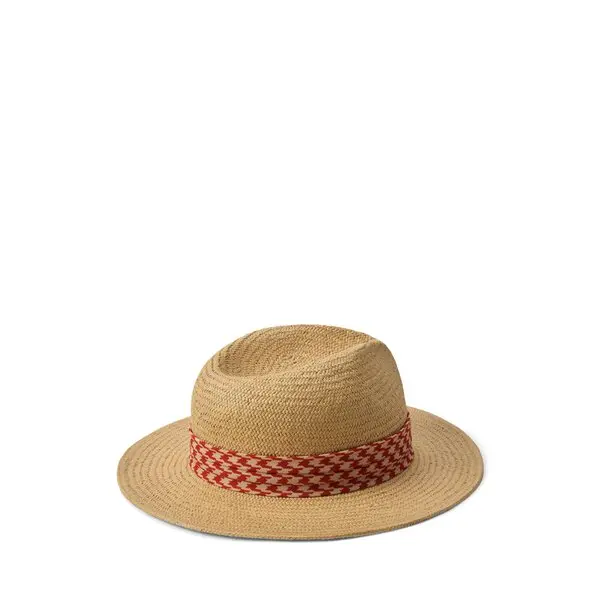 Ralph Lauren Straw Fedora With Houndstooth Band