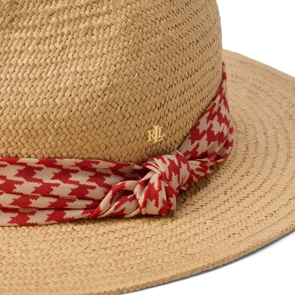Ralph Lauren Straw Fedora With Houndstooth Band