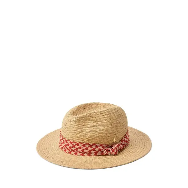 Ralph Lauren Straw Fedora With Houndstooth Band