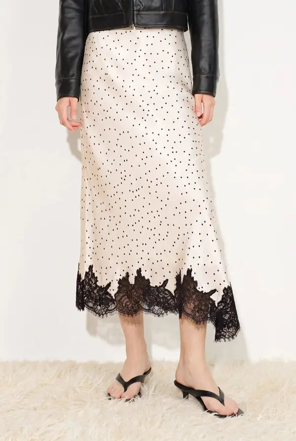 Fabrique Sonnet Polka Dot Lace Trim Skirt - White