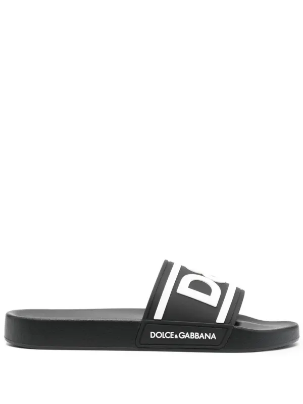 Dolce & Gabbana Logo Print Slip-on Beach Slippers - Black