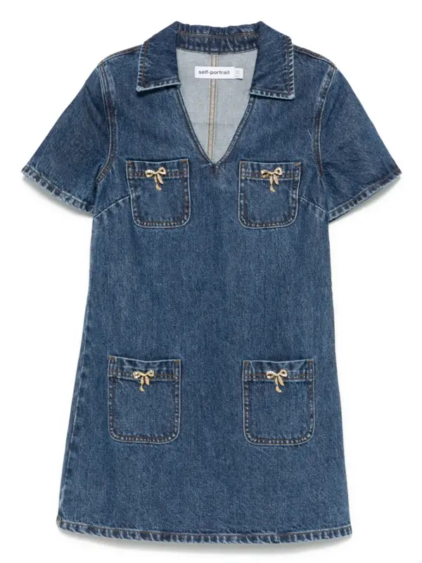 SELF-PORTRAIT V-neck Denim Dress