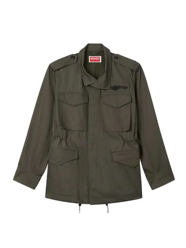 Kenzo Paris Emblem` Cotton Herringbone Military Jacket