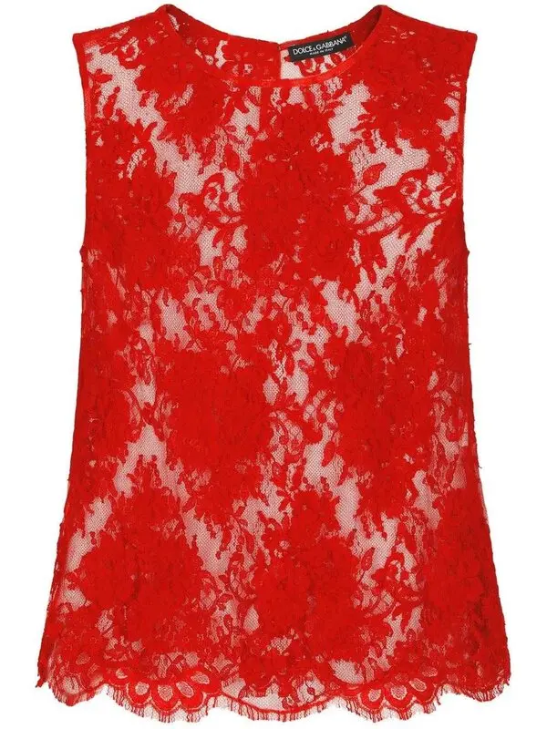 Dolce & Gabbana Chantilly Lace Sleeveless Top - Red