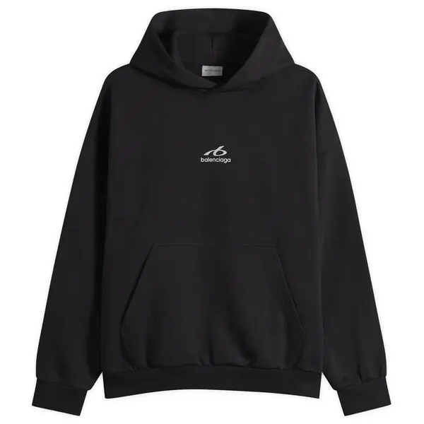 Balenciaga Logo Regular Fit Hoodie - Black
