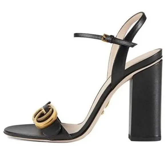 Gucci Leather Double G Block Heel Sandals - Black