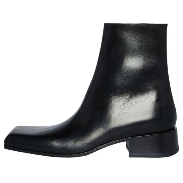 Balenciaga Square Toe Leather Ankle Boots - Black