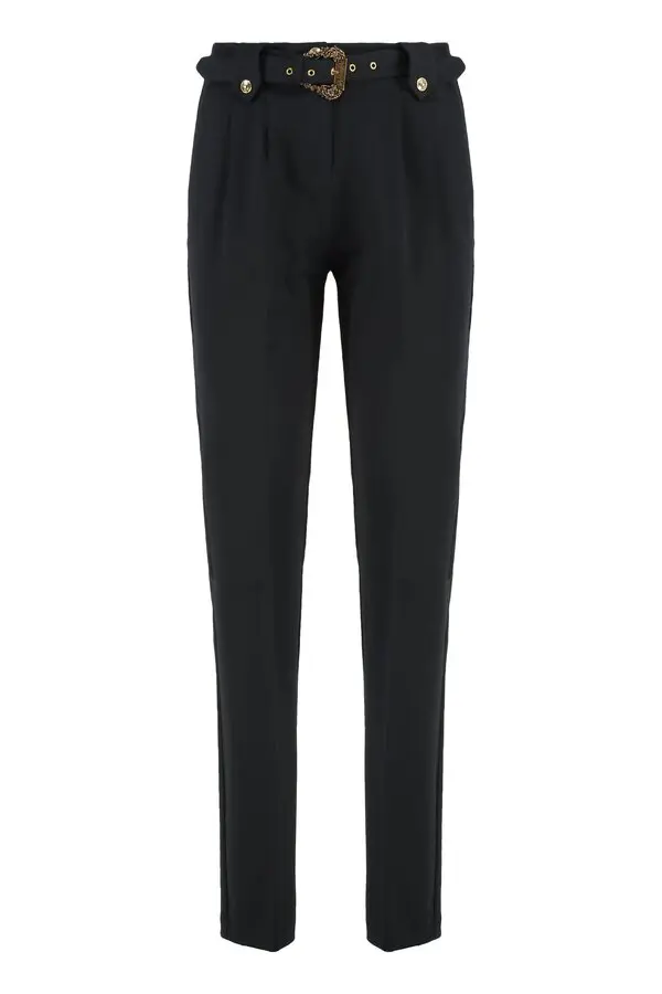 Versace Stretch Viscose Trousers With Buckle Waist Belt - Black