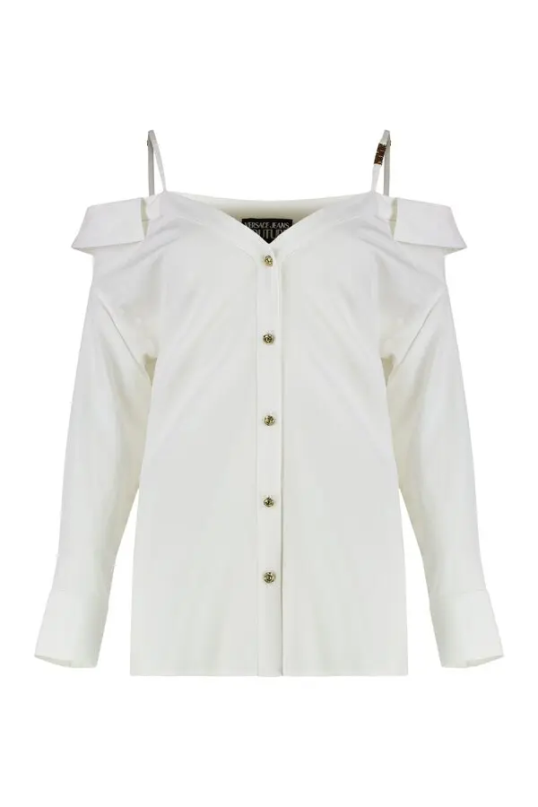 Versace Off-shoulder Shirt With Embellished Buttons