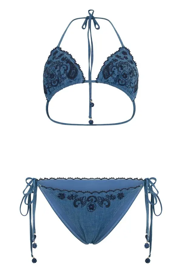 Zimmermann Embroidered Triangle Bikini With Side-tie Slips