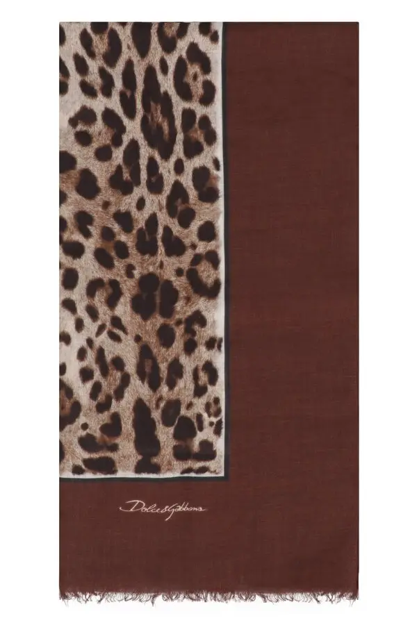 Dolce & Gabbana Leopard Print Frayed Hem Modal Cashmere Blend Scarf 135 X 200 Cm - Brown