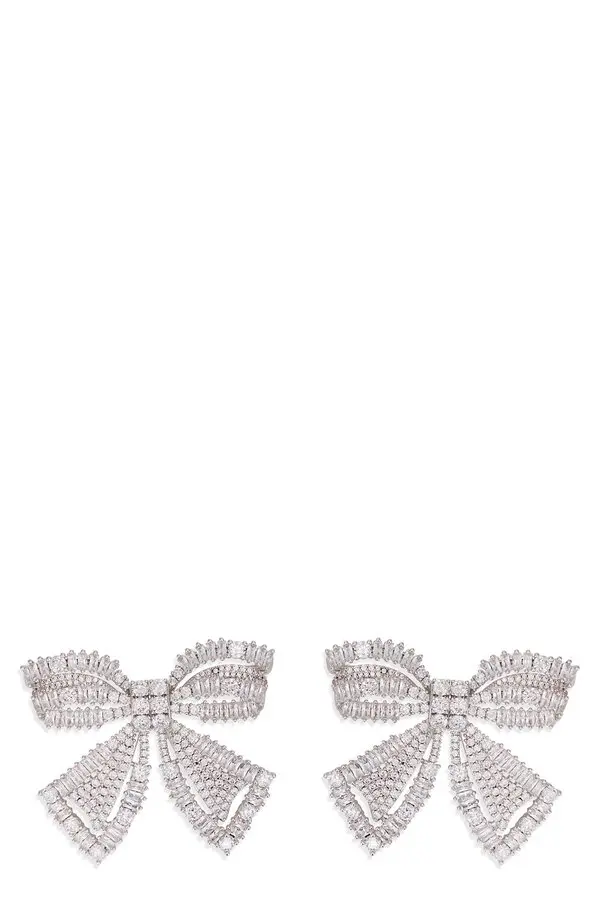 SELF-PORTRAIT Bow Earrings With Crystals, Mini Silhouette, 3 Cm Height And 4 Cm Length - Silver