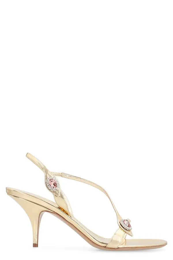 FERRAGAMO Laminated Leather Crystal-strap Sandals - Gold