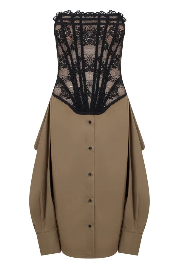 Giuseppe Di Morabito Mini Dress With Elegant Lace Top - Beige