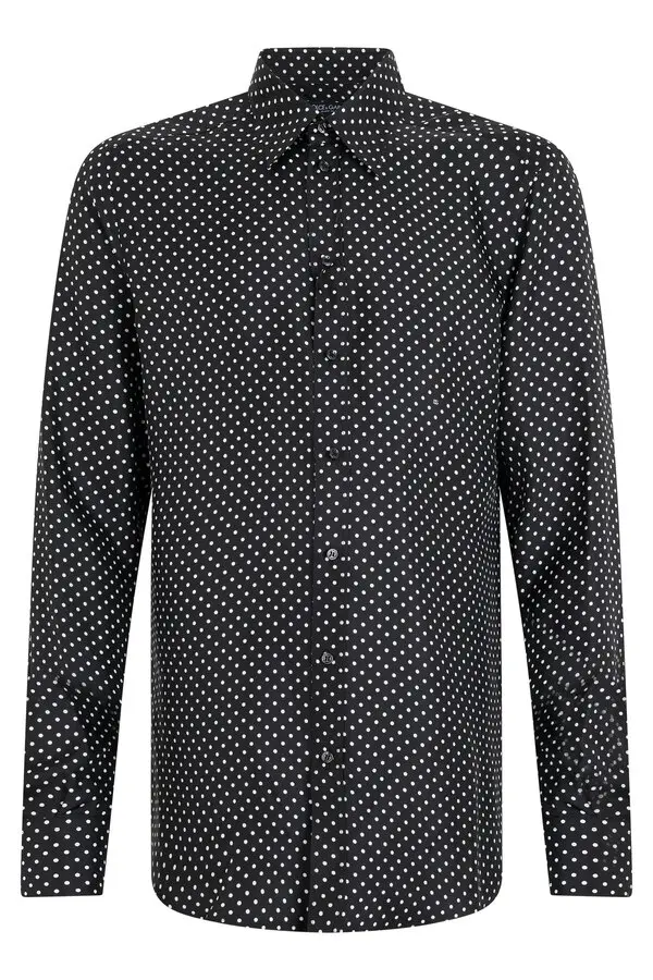 Dolce & Gabbana Silk Twill Polka Dot Long-sleeve Button-up Shirt - Black