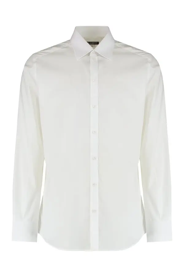 Dolce & Gabbana 100% Cotton Crewneck Shirt With Rounded Hem