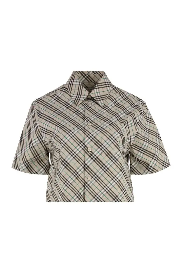 Burberry Checkered Cropped Cotton Shirt With Front Pocket