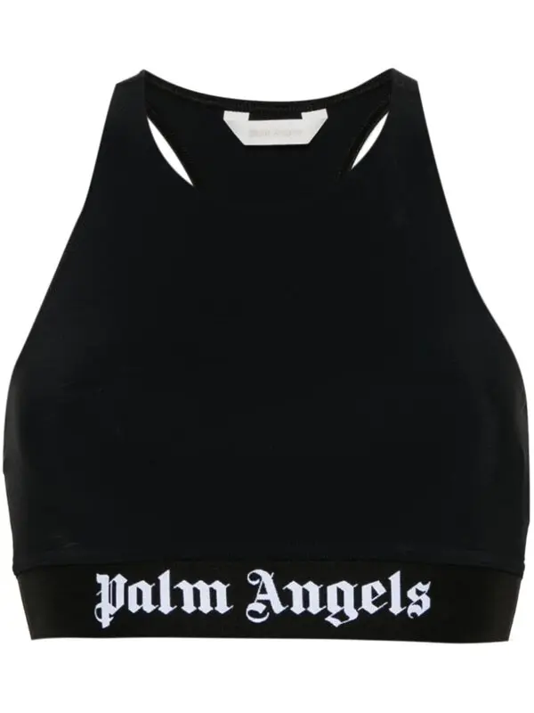 Palm Angels Technical Fabric Crop Top With Logoed Elastic Waistband