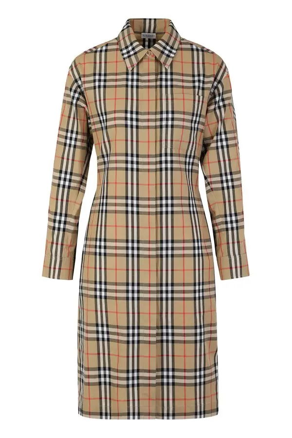 Burberry Chiffon Check Long-sleeve Dress