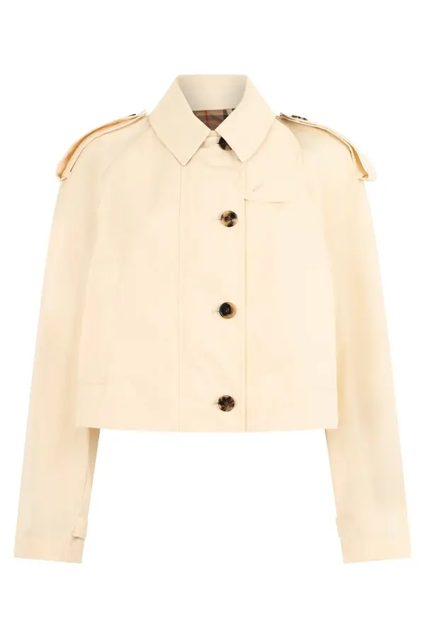 Burberry Cropped Cotton Jacket With Button Front And Straps