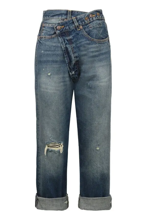 R13 Crossover Distressed Skinny Jeans - Denim