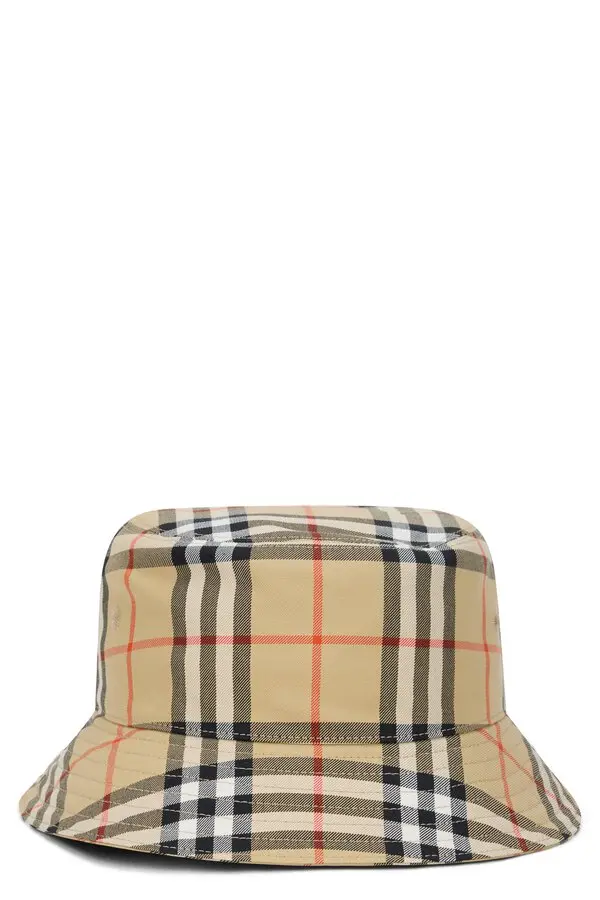 Burberry Checkered Cotton Bucket Hat - Beige