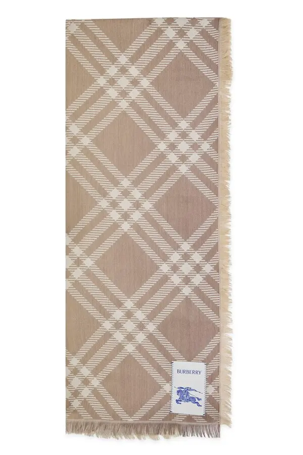 Burberry Wool-silk Scarf With Refined Check Pattern And Fringed Edges - Beige