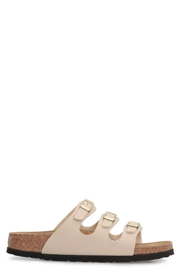 BIRKENSTOCK Florida Leather Slide Sandals With Metal Buckles - Skin