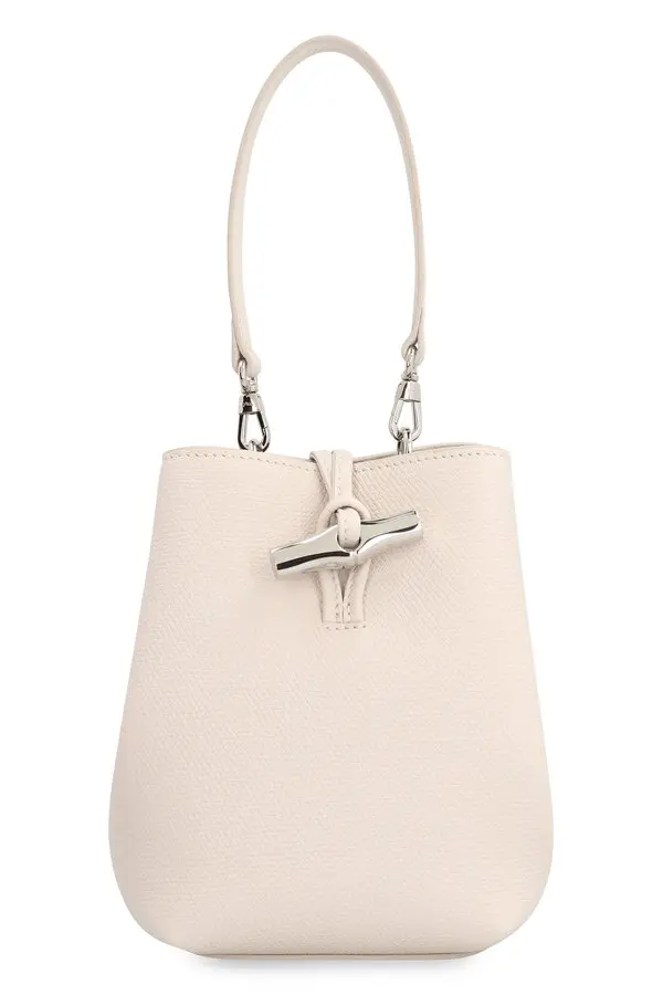 Longchamp Le Roseau Xs Grainy Leather Mini Bucket Handbag With Adjustable Strap - Ivory