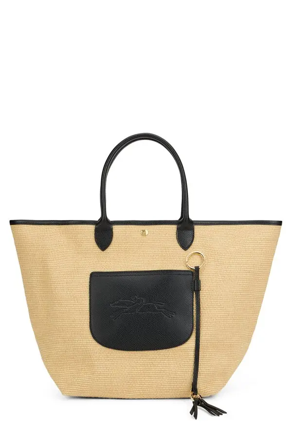 Longchamp Large Basket Tote Handbag With Front Pocket And Sturdy Handles